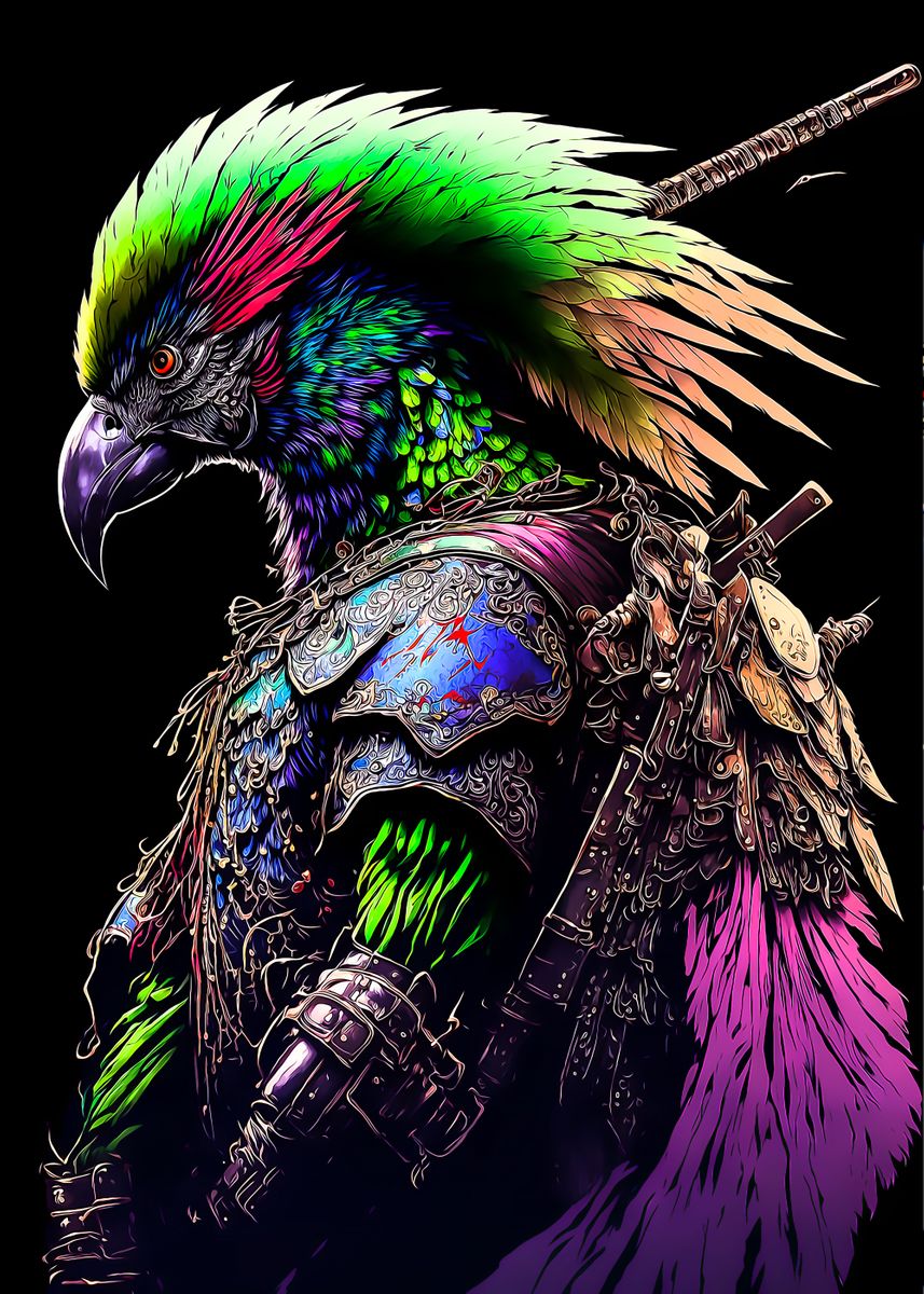 'Bird Warrior' Poster, picture, metal print, paint by Sbastien Mahieuxe ...