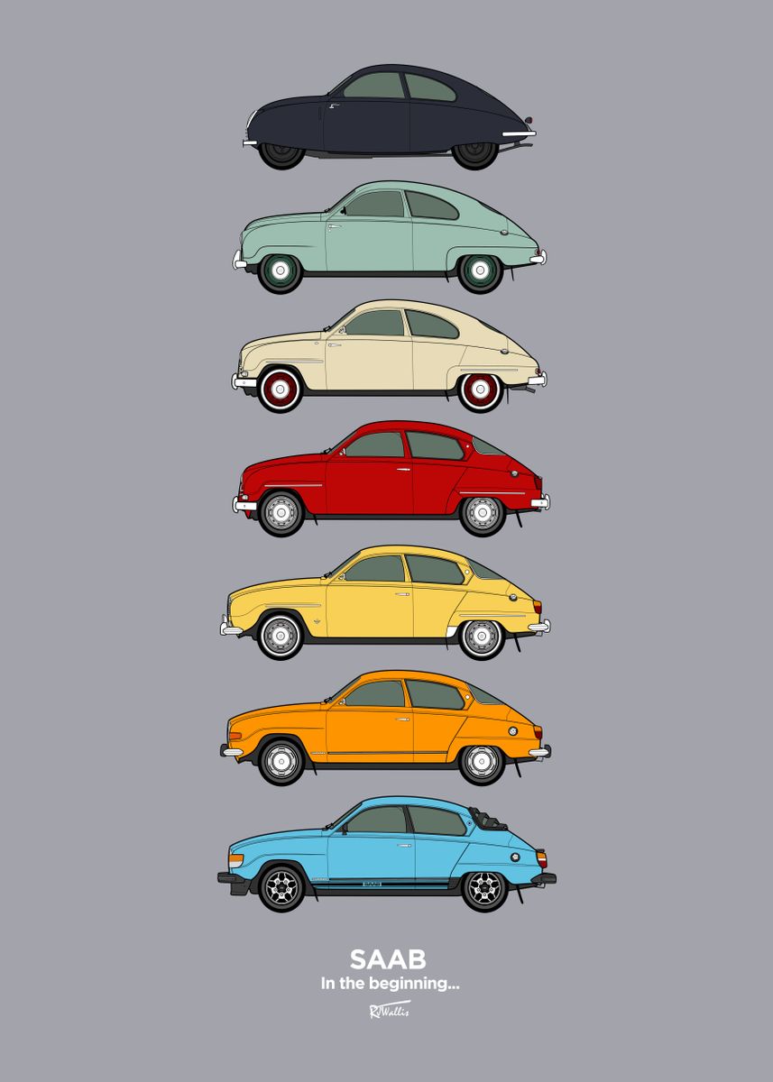 'Saab 92 to 96 collection' Poster, picture, metal print, paint by ...