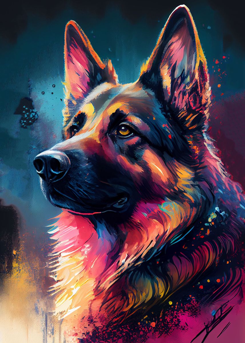 'German Shepherd Colorful' Poster, picture, metal print, paint by ...