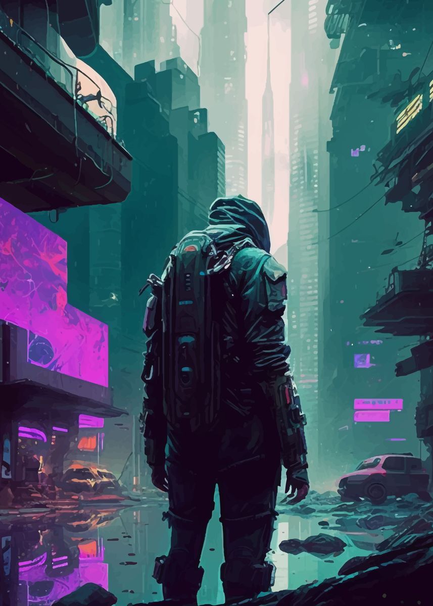 'Cyberpunk man' Poster, picture, metal print, paint by Mr Yy | Displate