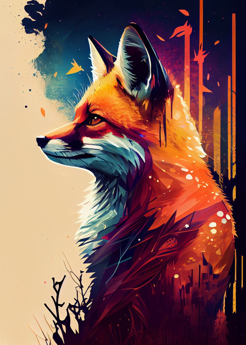 'Fox Colorful' Poster, picture, metal print, paint by DecoyDesign ...