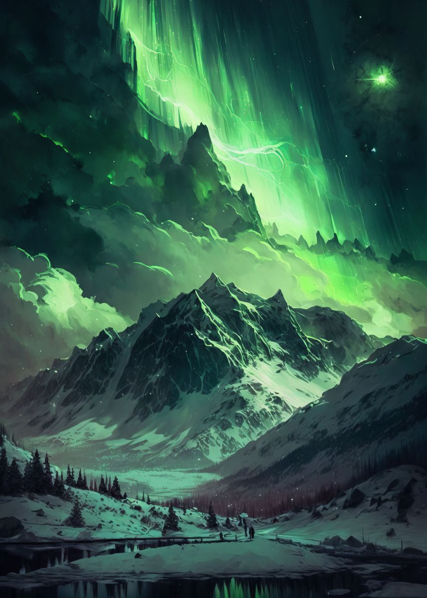 'Green Mountain Glow' Poster, picture, metal print, paint by ...