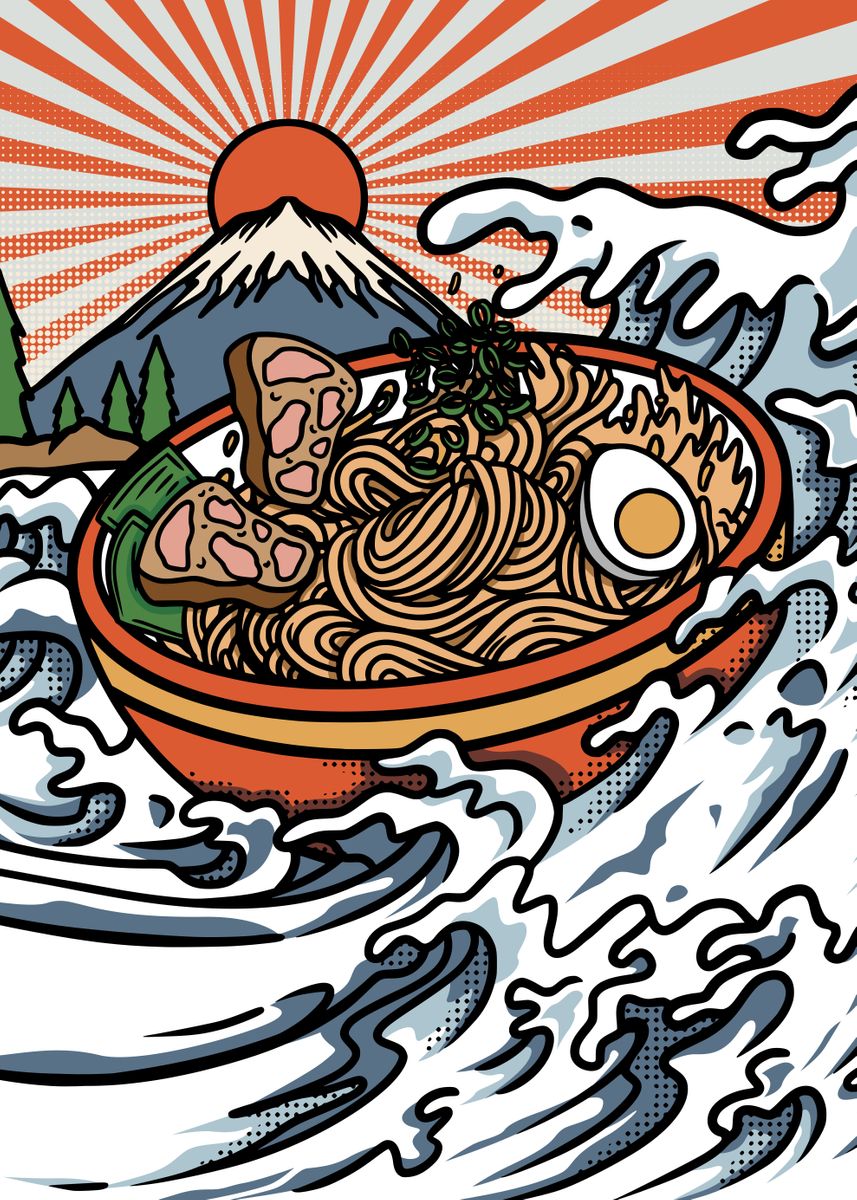 'Great Ramen Wave' Poster, picture, metal print, paint by Creative YS ...