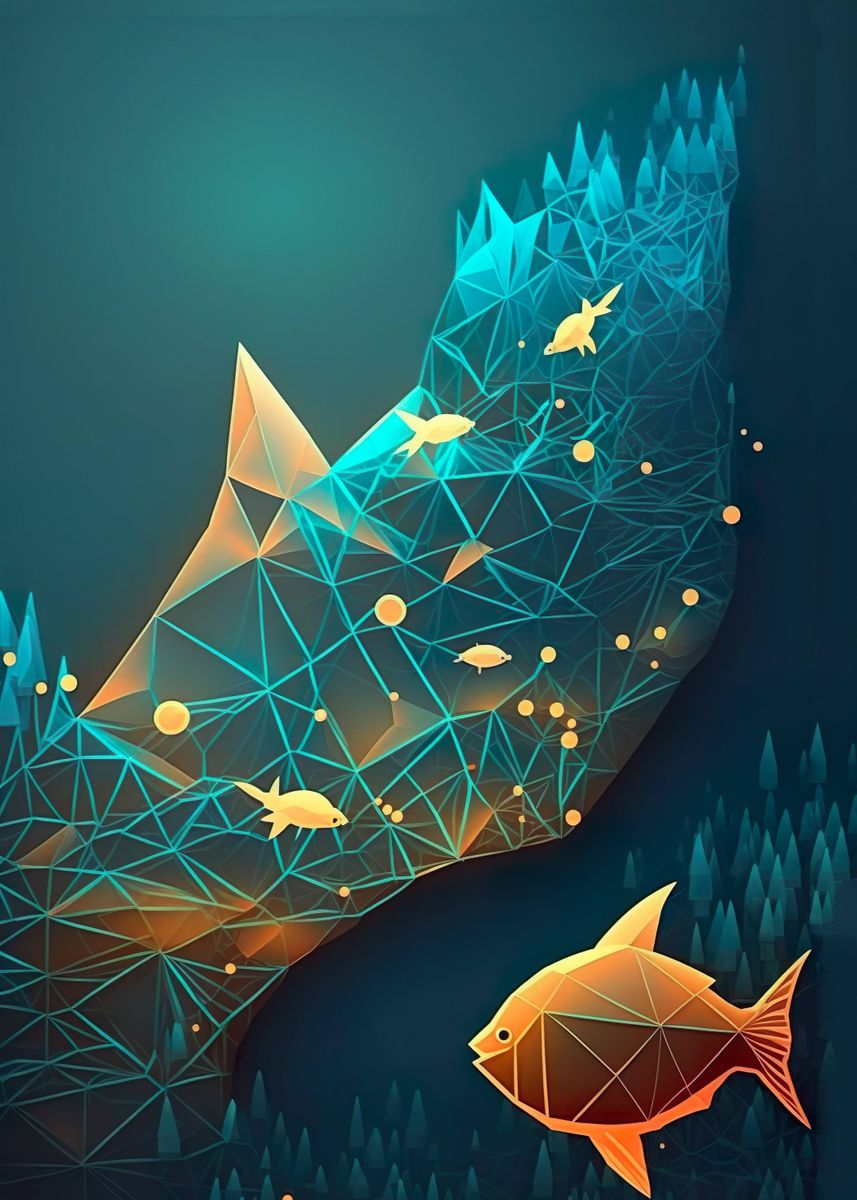 'Low Poly Fish Poster' Poster, picture, metal print, paint by Mark ...