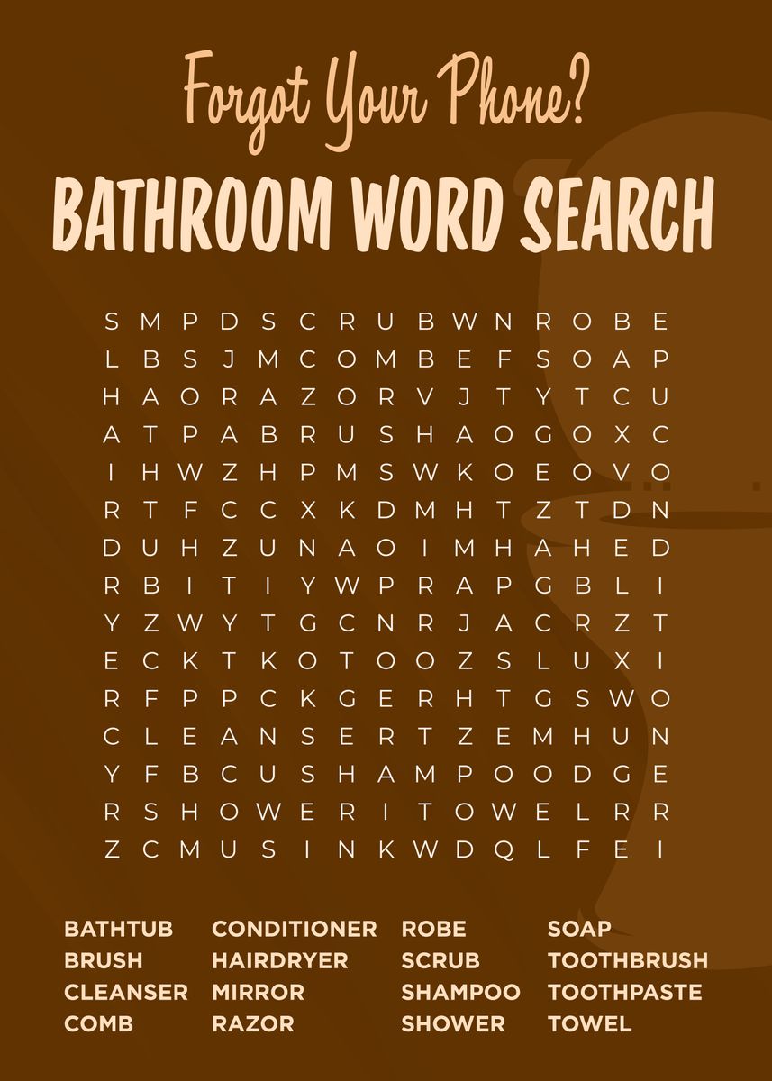 'Bathroom Word Search' Poster, picture, metal print, paint by ...