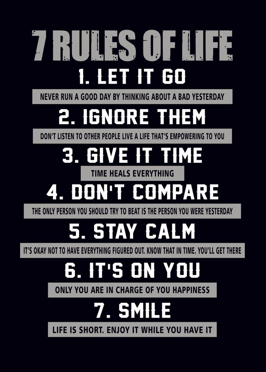 '7 Rules of Life Motivation' Poster, picture, metal print, paint by ...