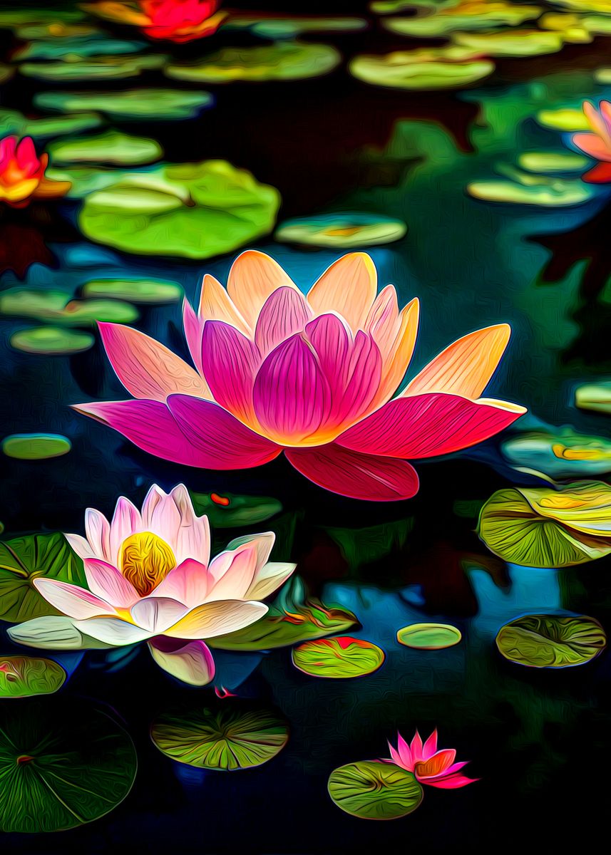 'Lotus' Poster, picture, metal print, paint by Ties Rosi | Displate