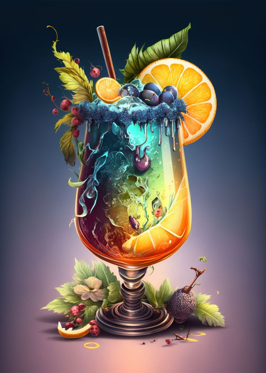 'Fantasy Cocktail Blue' Poster, picture, metal print, paint by Zukato ...