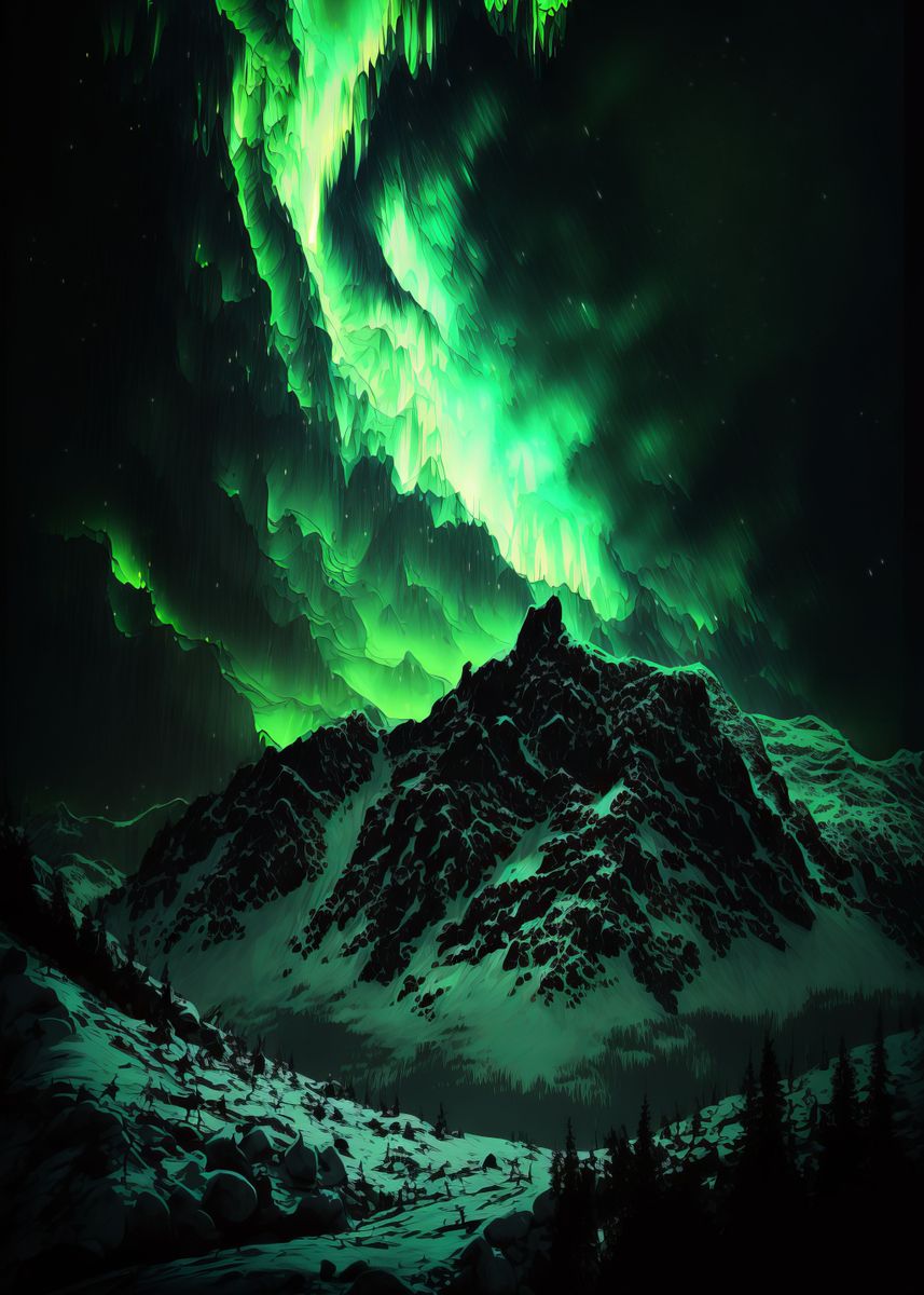 'Green Mountain Glow' Poster, picture, metal print, paint by ...