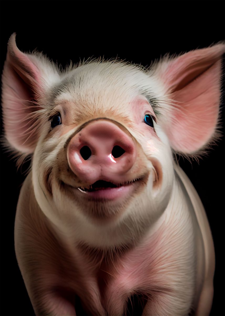 'Pig with blue eyes' Poster, picture, metal print, paint by ArtJunkie ...