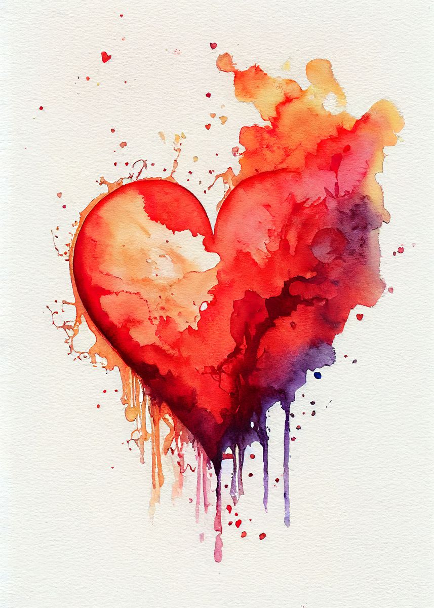 'Red Heart' Poster, picture, metal print, paint by DervlexArt | Displate