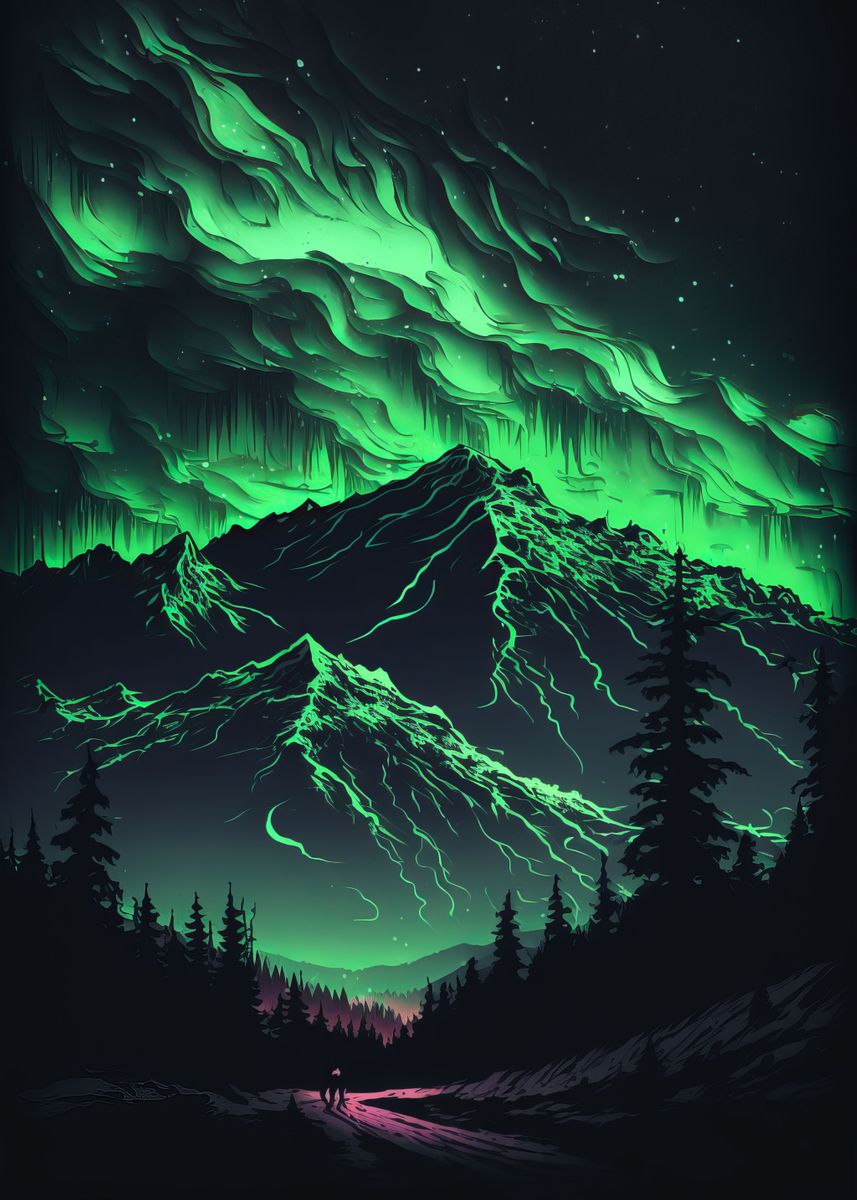 'Green Mountain Glow' Poster, picture, metal print, paint by ...