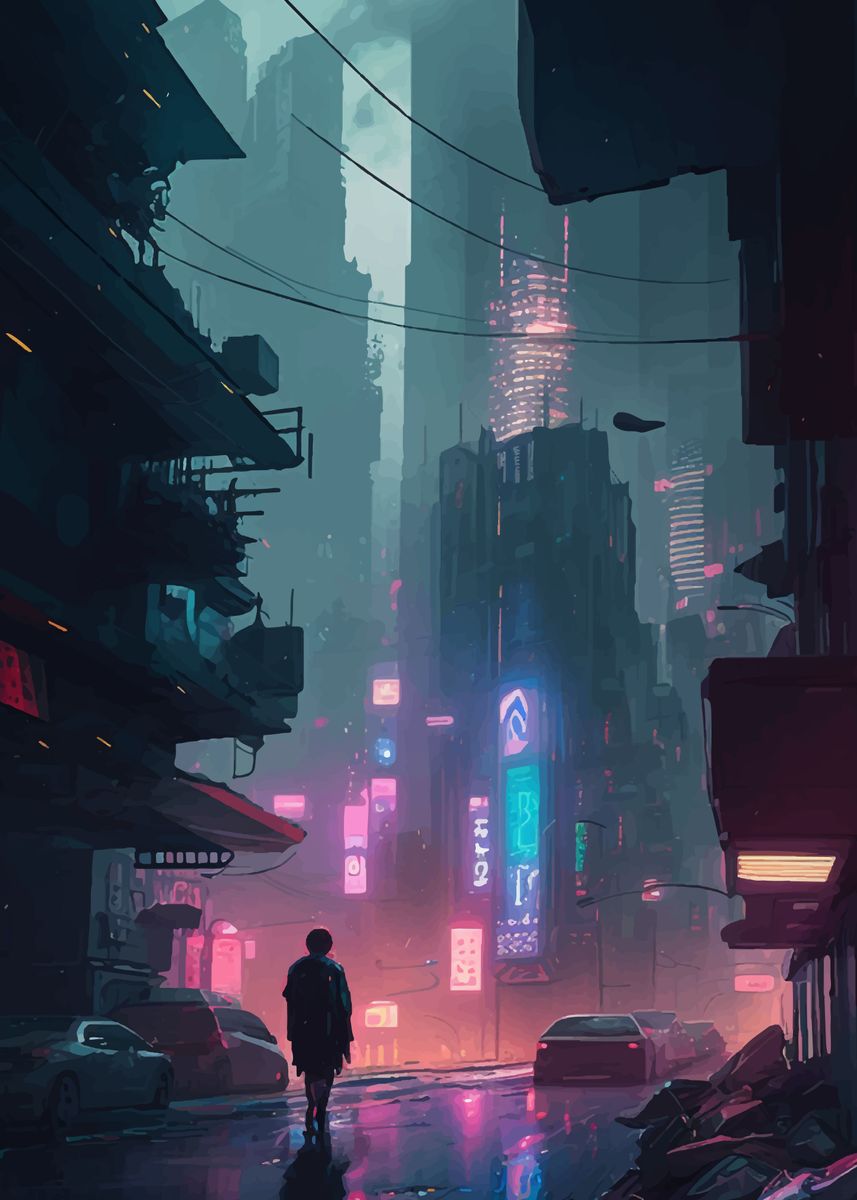 'Cyberpunk Girl' Poster, picture, metal print, paint by Mr Yy | Displate