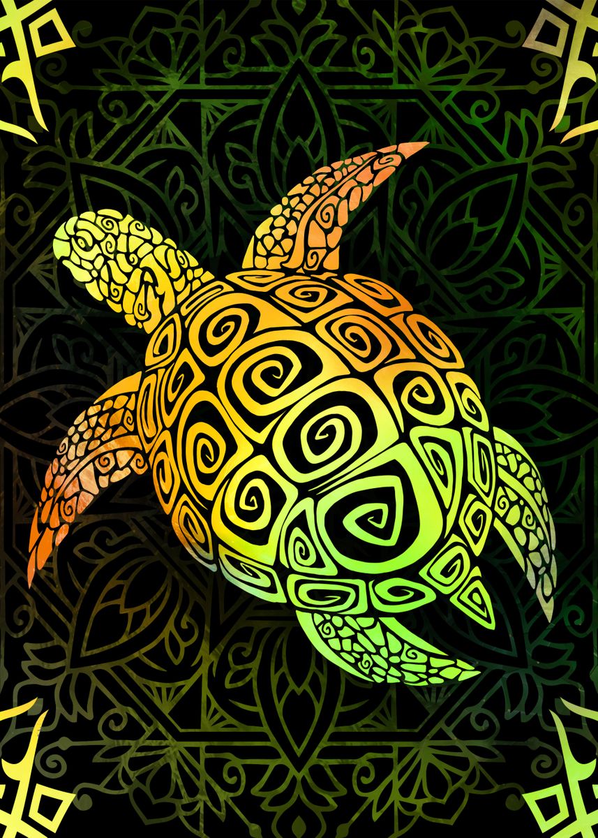 'Green mandala Turtle' Poster, picture, metal print, paint by MCAshe ...