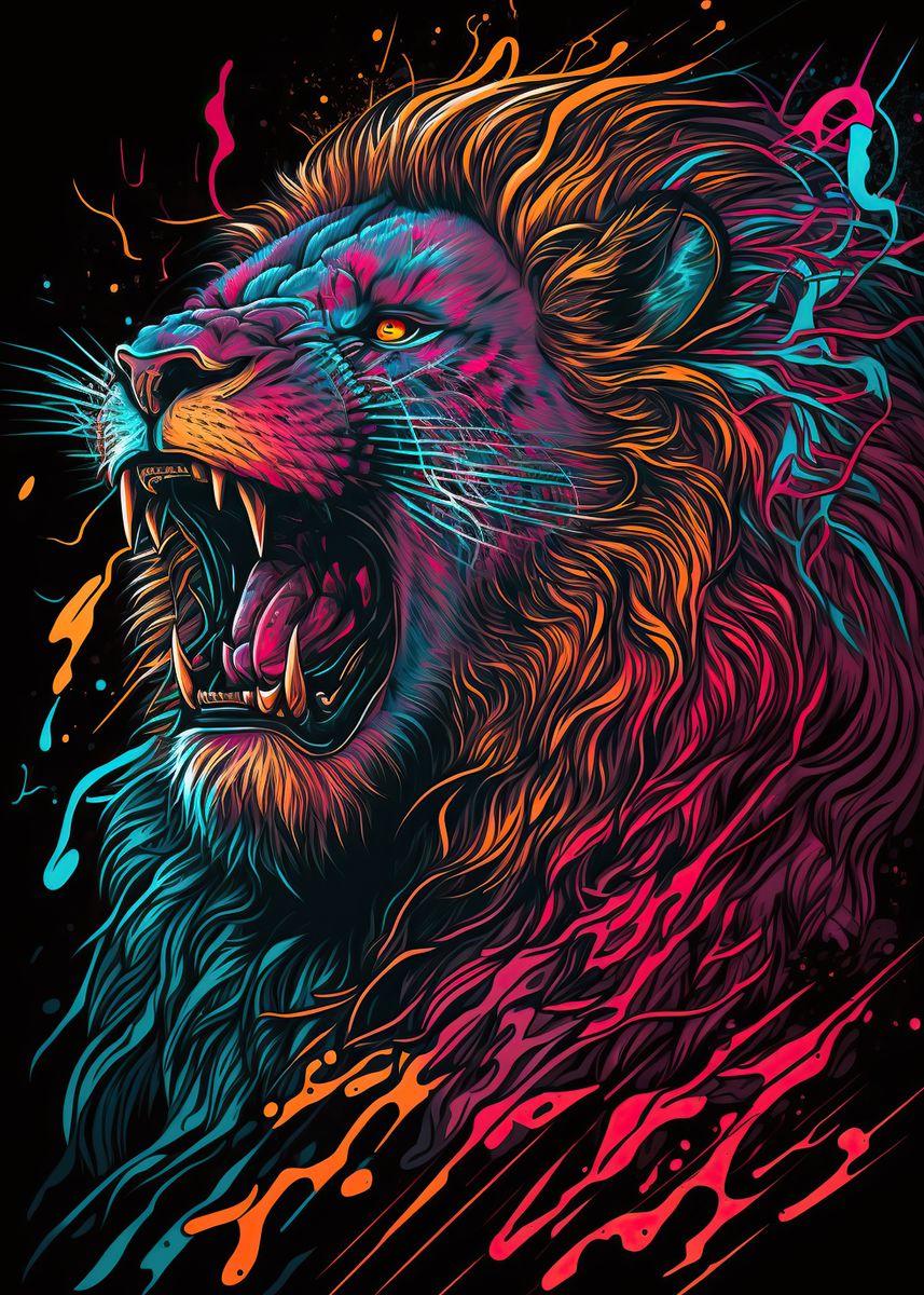 'lion face' Poster, picture, metal print, paint by graficart | Displate