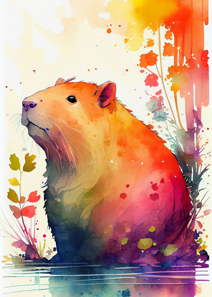 'Capybara Watercolor' Poster, picture, metal print, paint by ...