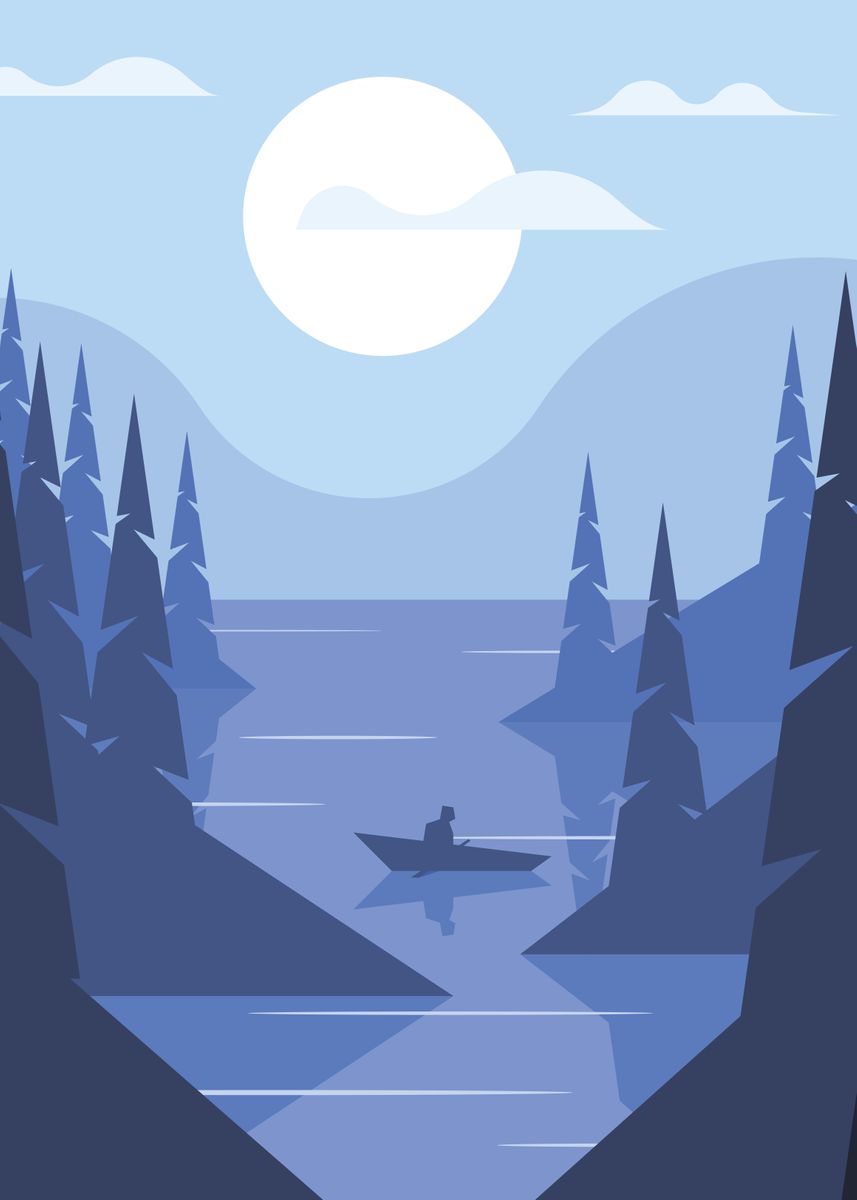 'Blue Lake and Forest' Poster, picture, metal print, paint by crbn ...