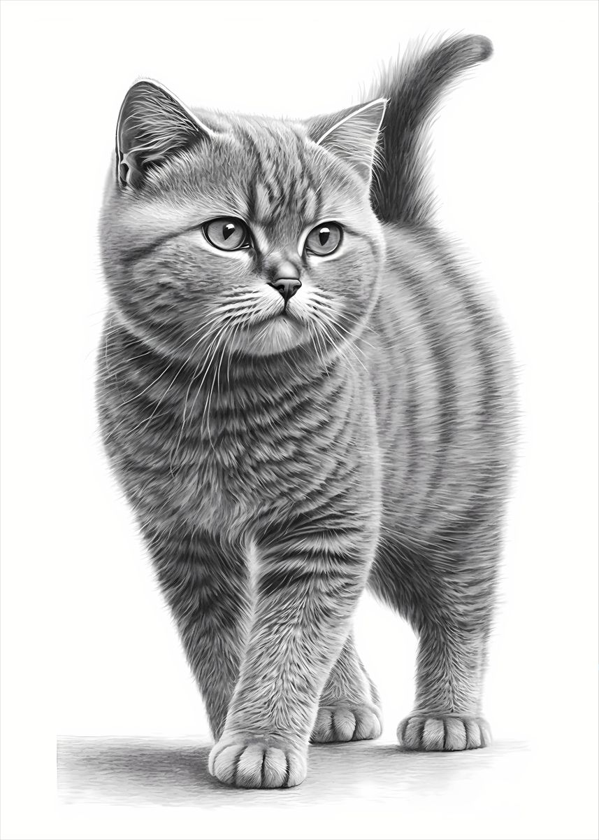 'British Shorthair Pencil' Poster, picture, metal print, paint by LaLou ...