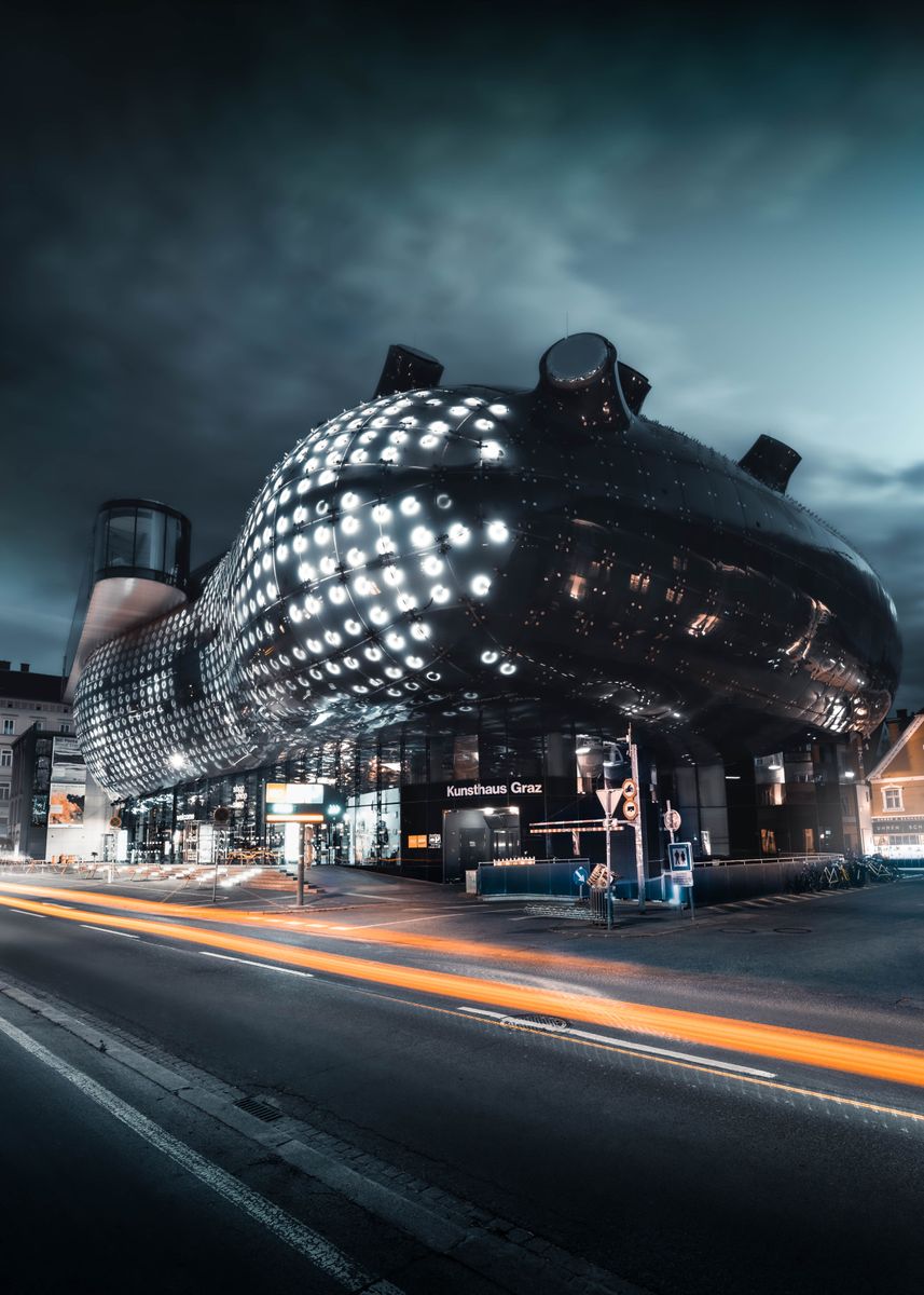 'Kunsthaus Graz at night' Poster, picture, metal print, paint by Stefan ...