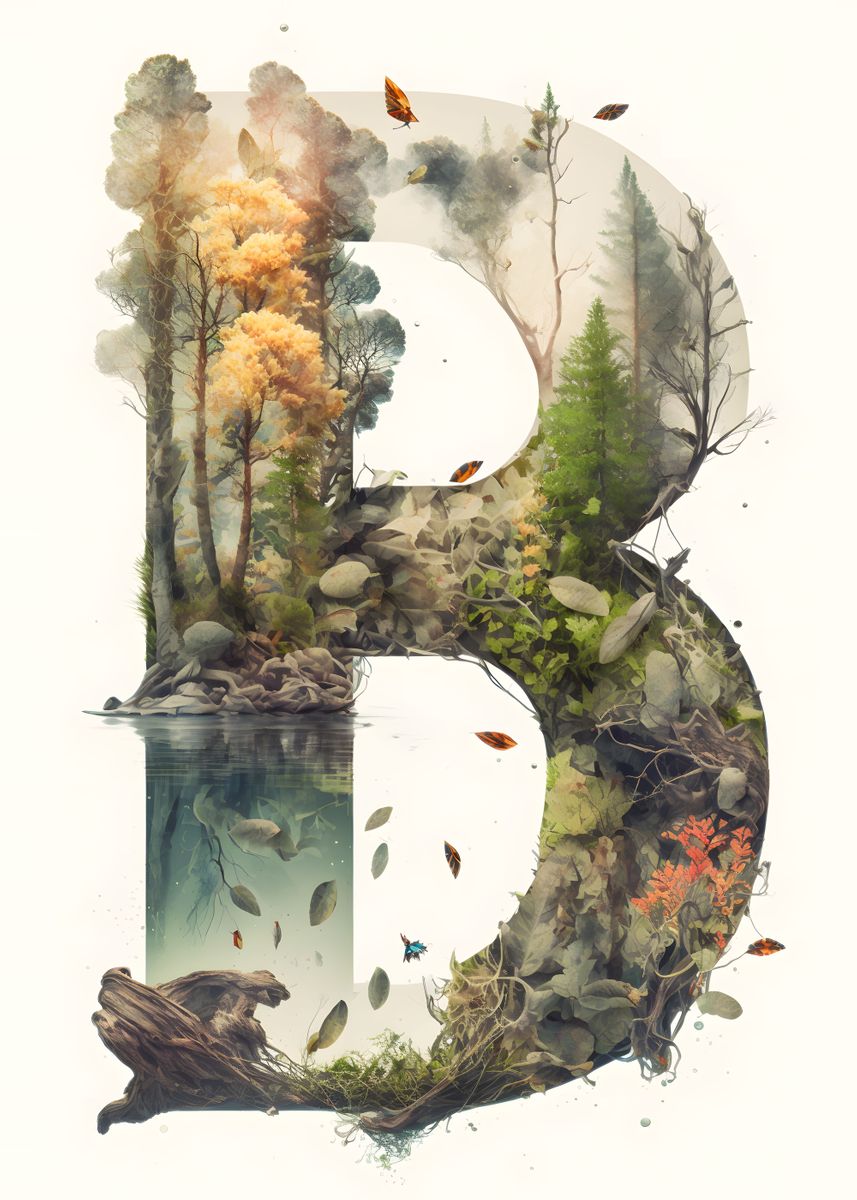 'Letter B Double Exposure' Poster, picture, metal print, paint by ...