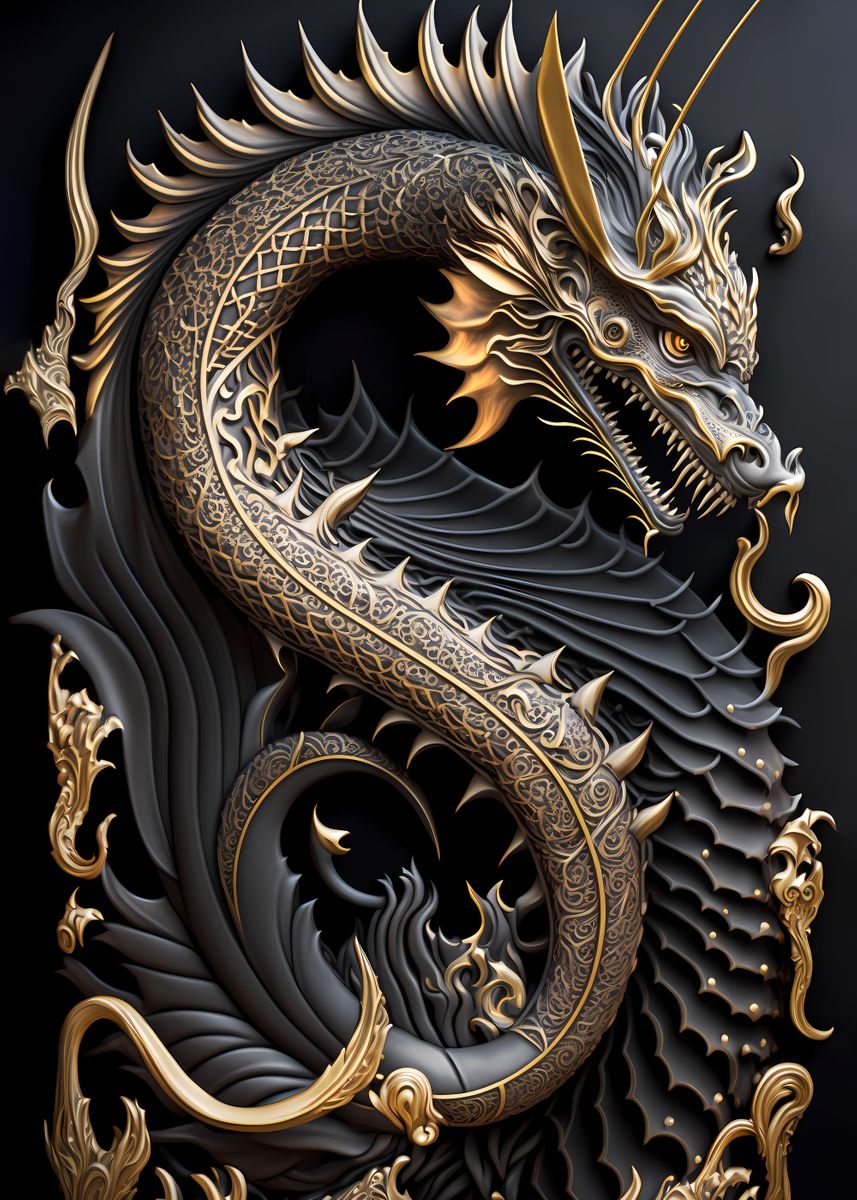 'Dragon Golden Art Deco' Poster, picture, metal print, paint by Luong ...