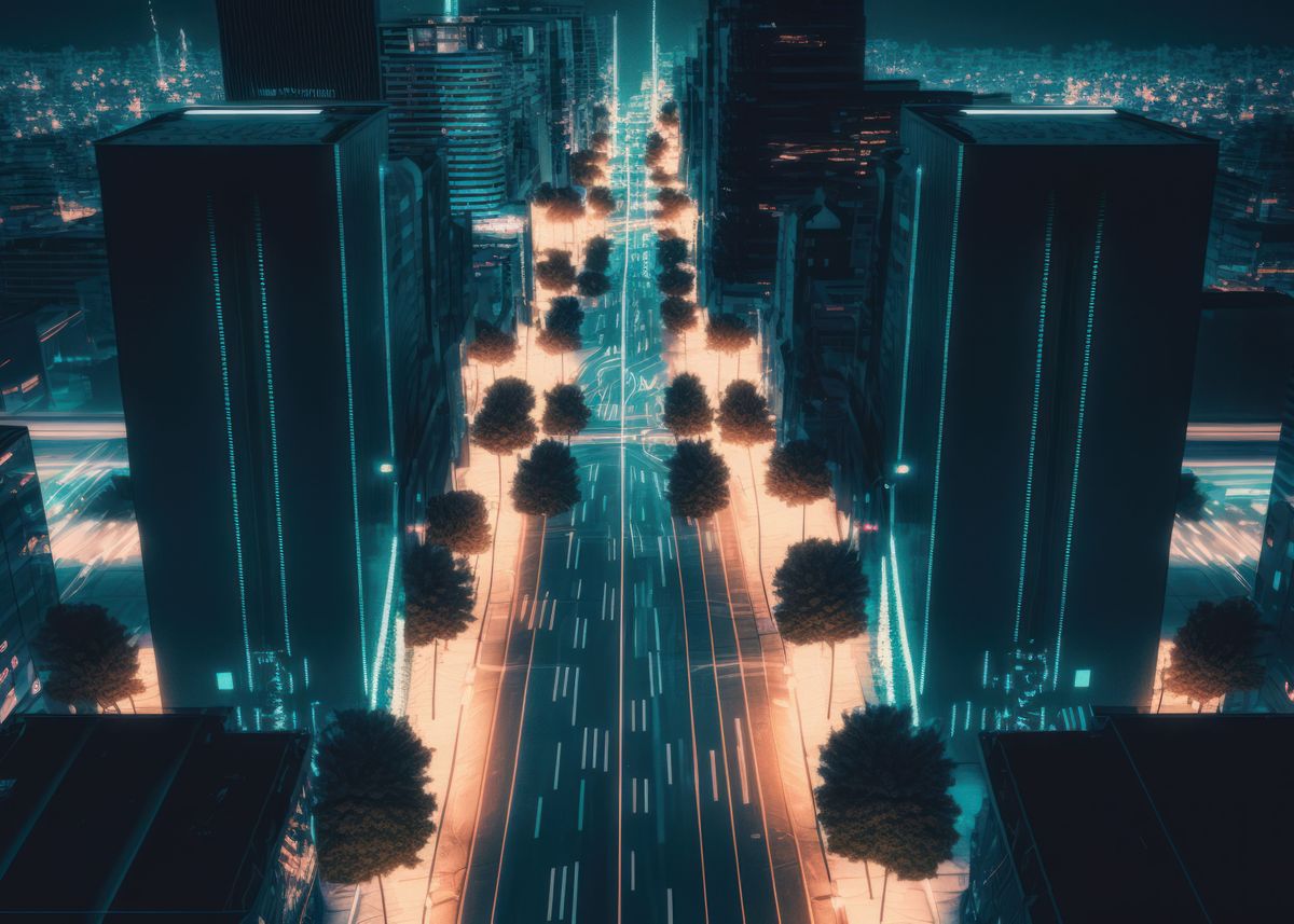 'Cyberpunk night city' Poster by Oleksii Tryhub | Displate