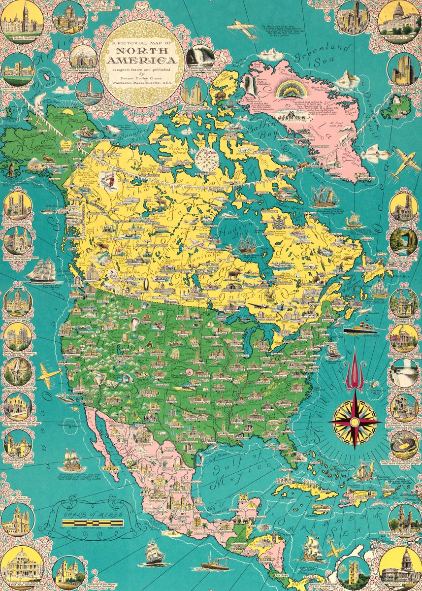 'Map of North America ' Poster, picture, metal print, paint by ...