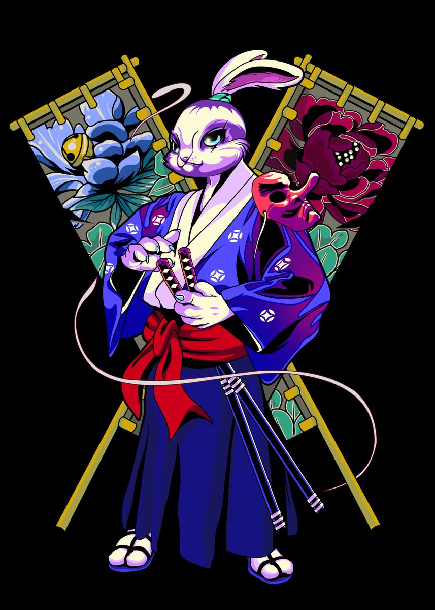 'Bunny Blade' Poster, picture, metal print, paint by HeyMoonly | Displate