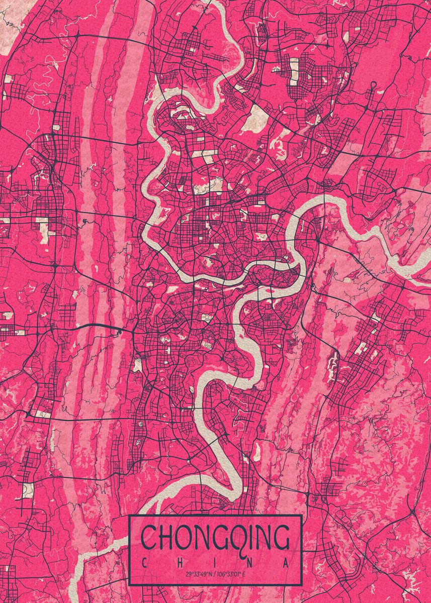 'Chongqing City Map Blossom' Poster, picture, metal print, paint by ...