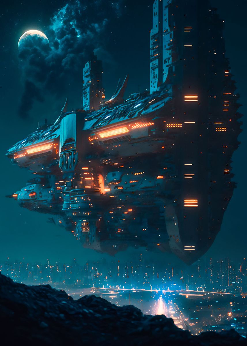 'Floating Futuristic City' Poster, picture, metal print, paint by ...