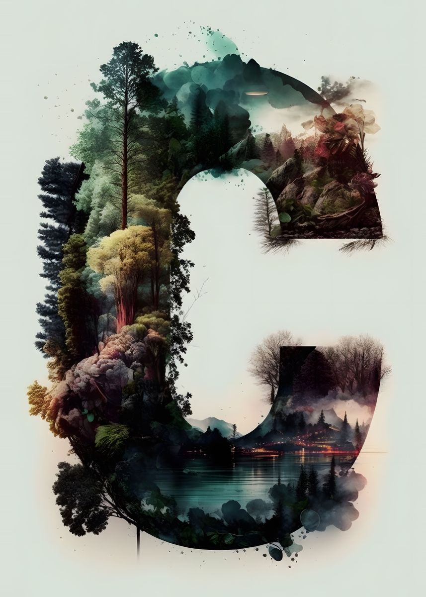 'Letter C Double Exposure' Poster, picture, metal print, paint by ...