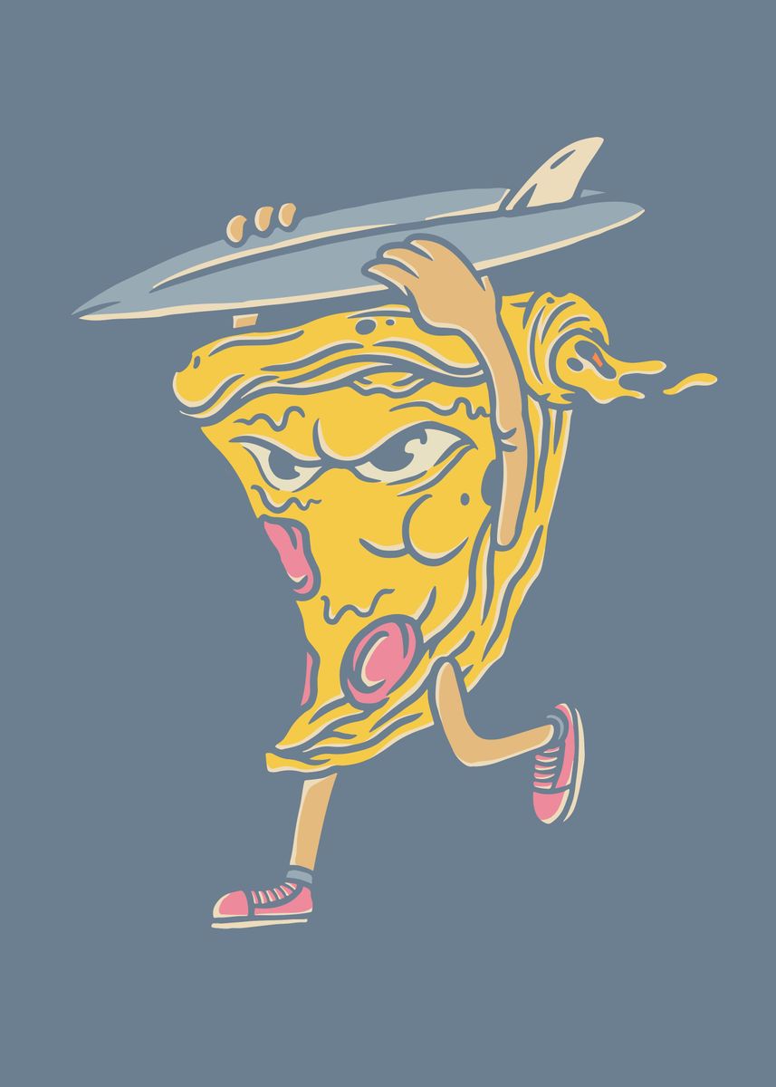'Surfing Pizza' Poster, picture, metal print, paint by Mangustudio ...