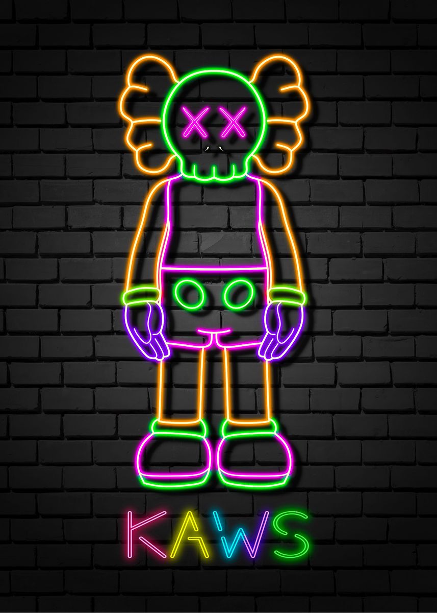 'Neon Kaws' Poster, picture, metal print, paint by Boon Edgar | Displate