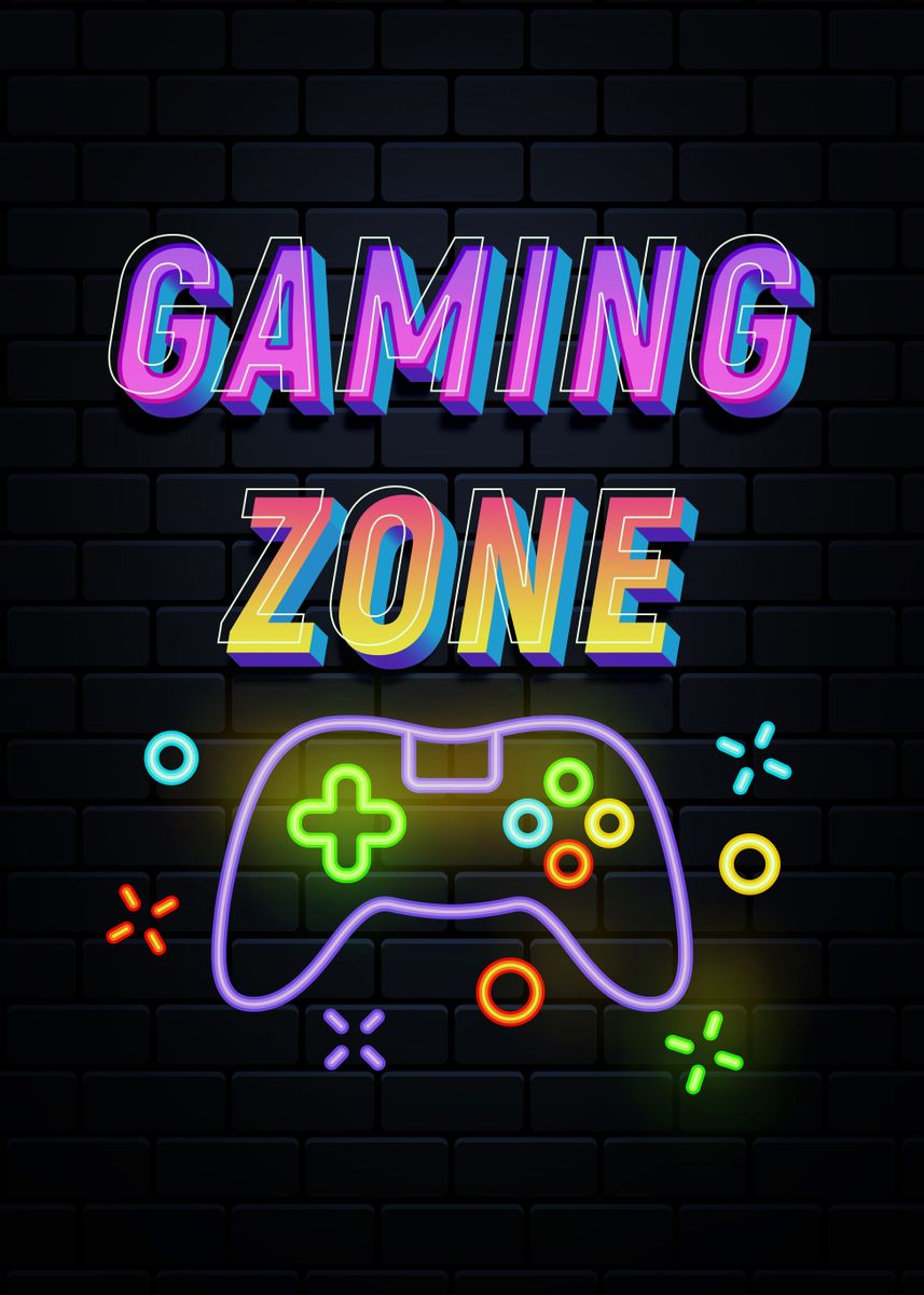 'gaming zone neon sign' Poster, picture, metal print, paint by Ron ...
