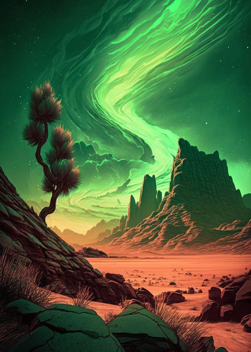 'Cosmic Anime Desert' Poster, picture, metal print, paint by ...