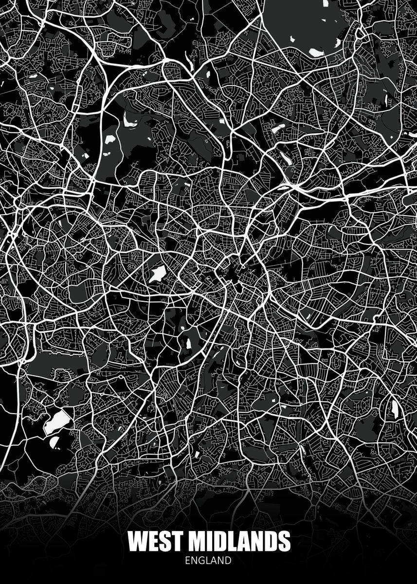 'West Midlands England Map' Poster, picture, metal print, paint by Zake ...