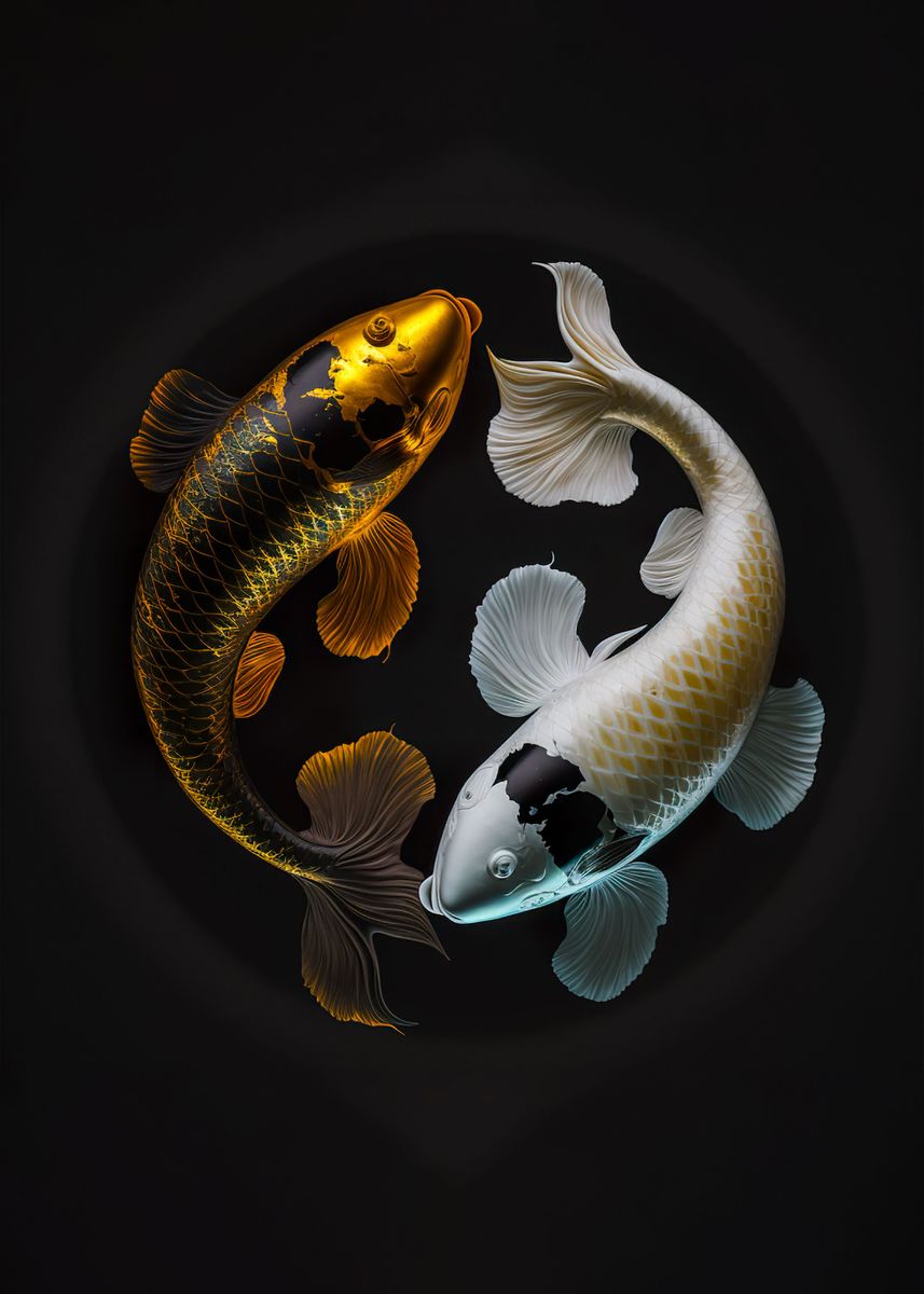 'yin yang koi fish' Poster, picture, metal print, paint by mark viraj ...