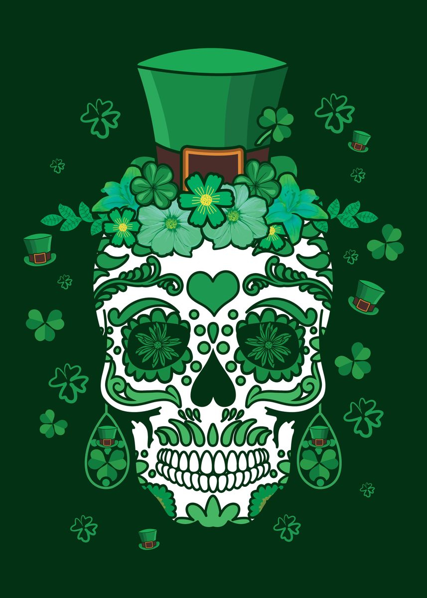 'St Patricks Day Skull' Poster, picture, metal print, paint by ShirTom ...