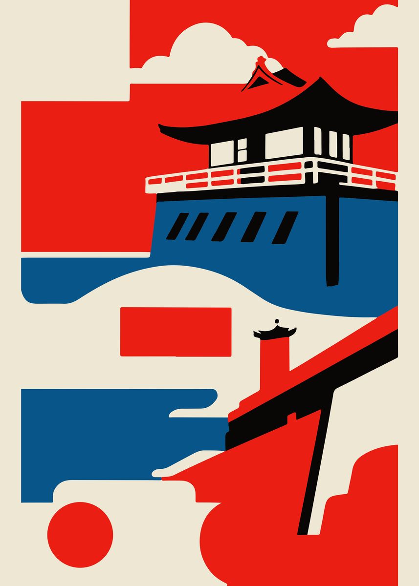 'Kyoto Landscape Poster' Poster, picture, metal print, paint by BluePinkPanther | Displate