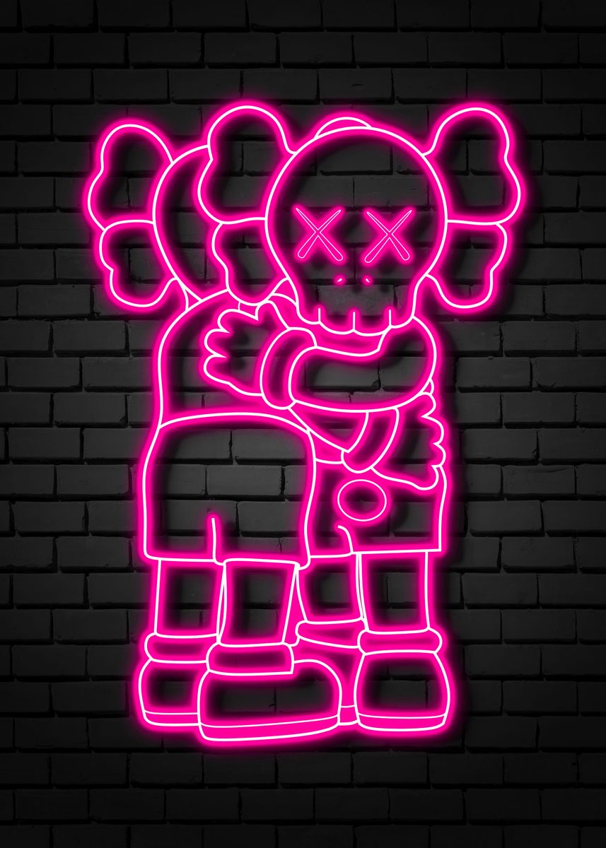 'neon kaws' Poster, picture, metal print, paint by Boon Edgar | Displate