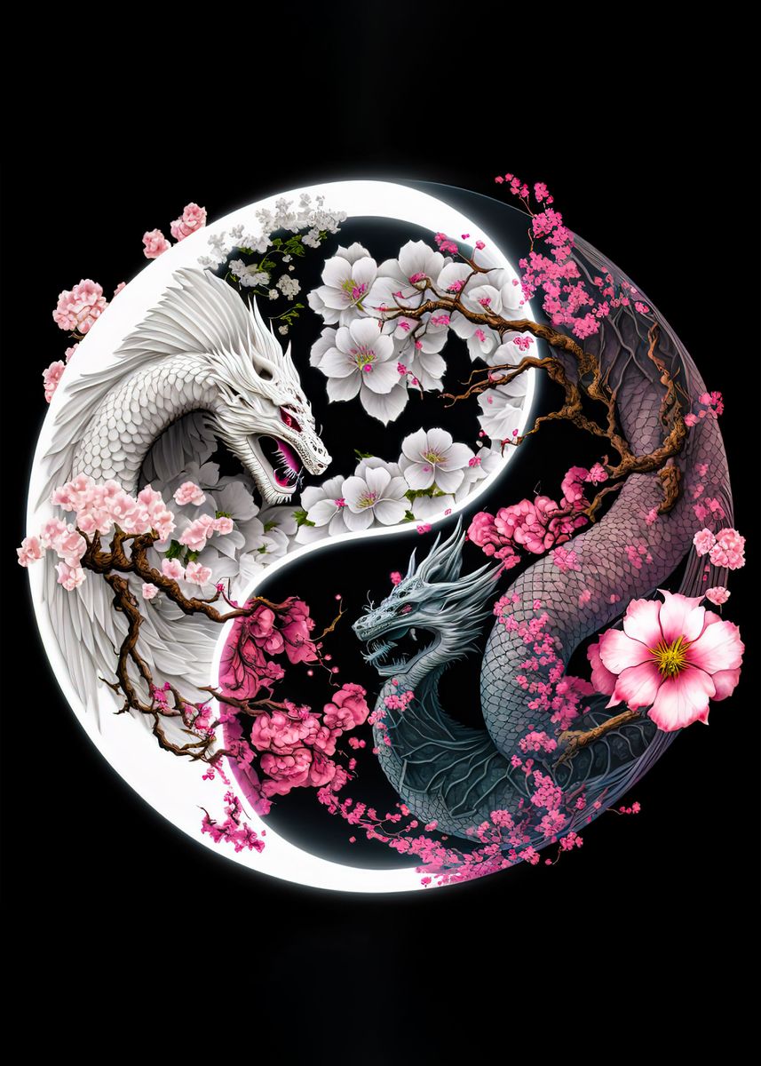 'Dragon Yin Yang' Poster, picture, metal print, paint by mark viraj | Displate