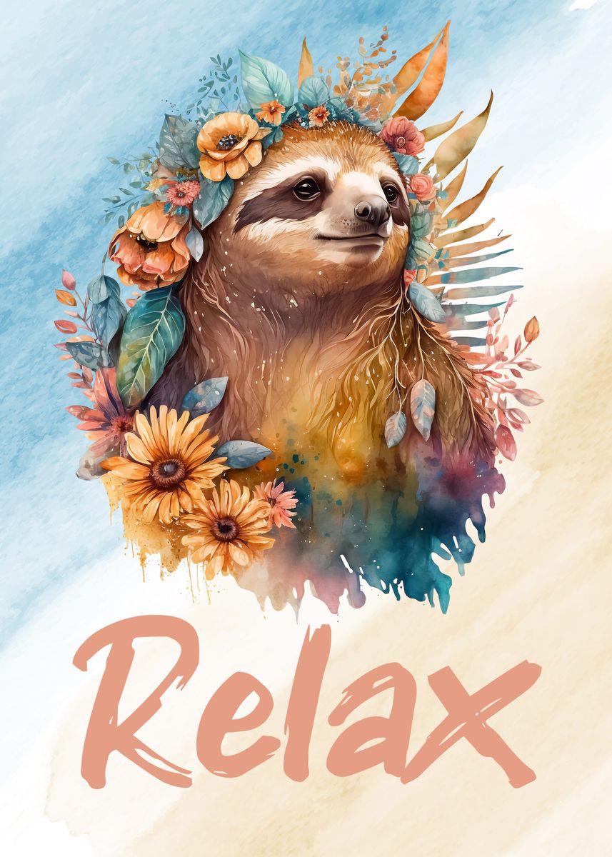 'Lovely Cute Sloth' Poster, picture, metal print, paint by Stefan Merz ...
