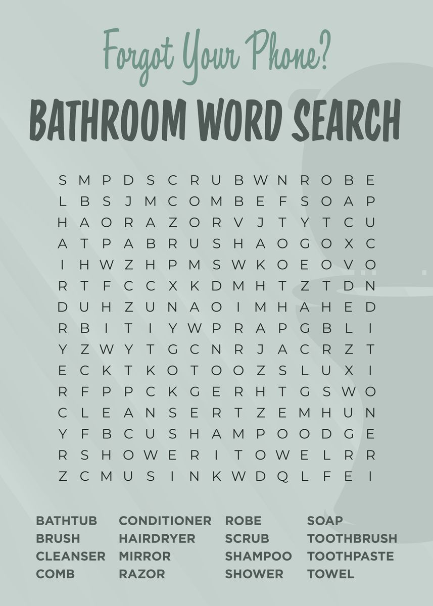 'Bathroom Word Search' Poster, picture, metal print, paint by ...