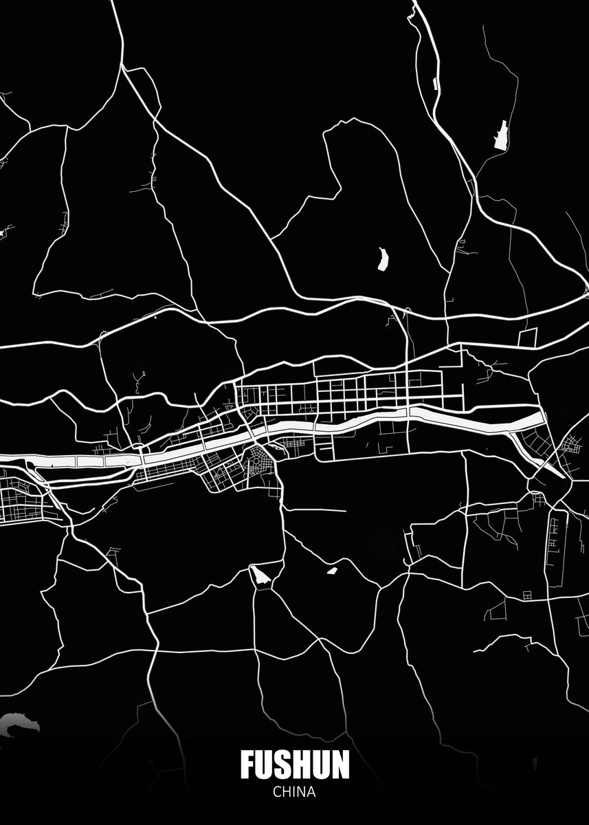 'Fushun China Dark Map' Poster, picture, metal print, paint by Zake ...