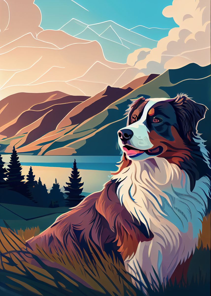 'Australian Shepherd Colorf' Poster, picture, metal print, paint by ...