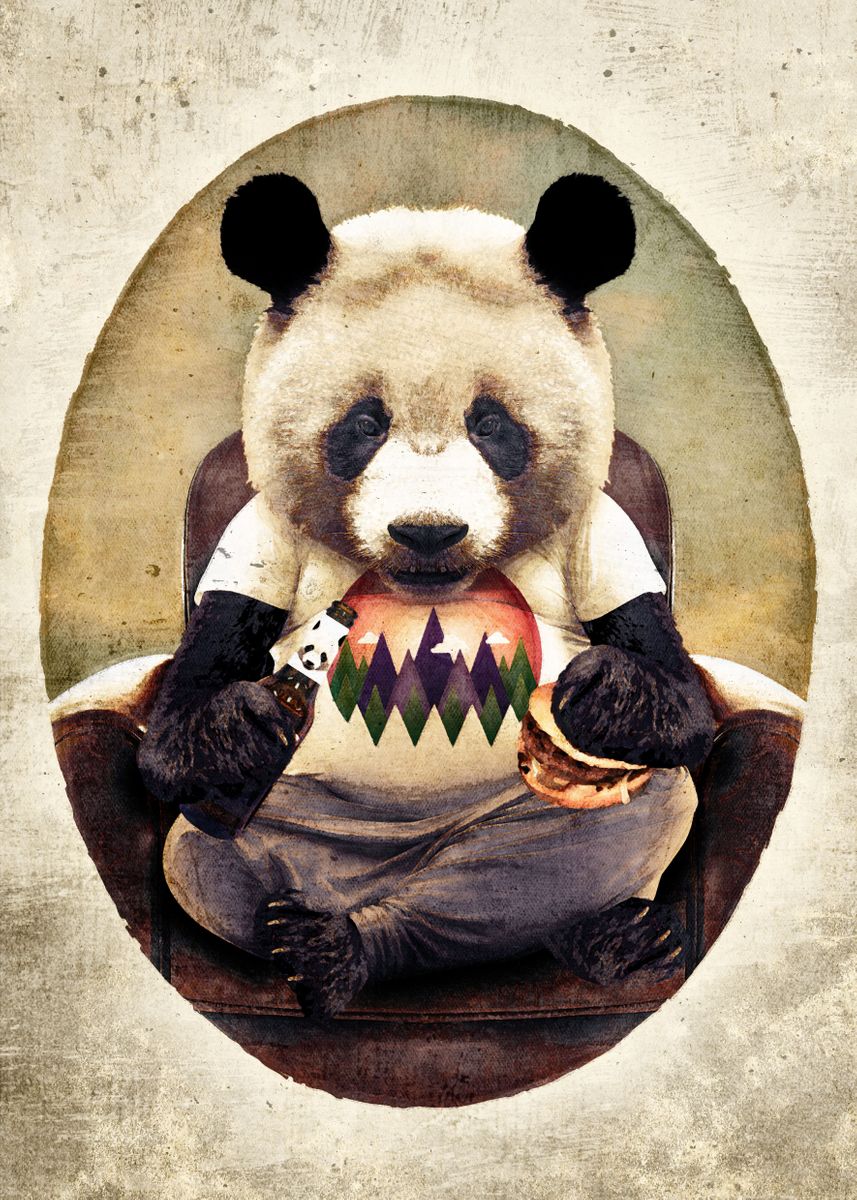 'Portrait of panda burger' Poster, picture, metal print, paint by ...