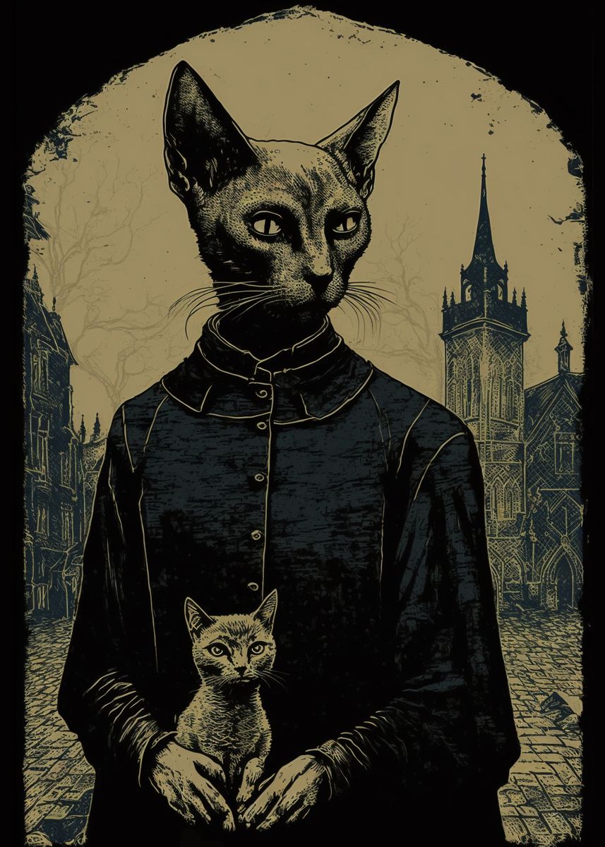 'Sphynx Cat Dark Priest' Poster, picture, metal print, paint by ...