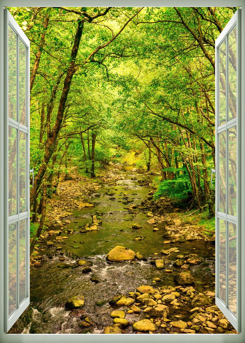 'Window view river forest' Poster, picture, metal print, paint by Vicen ...