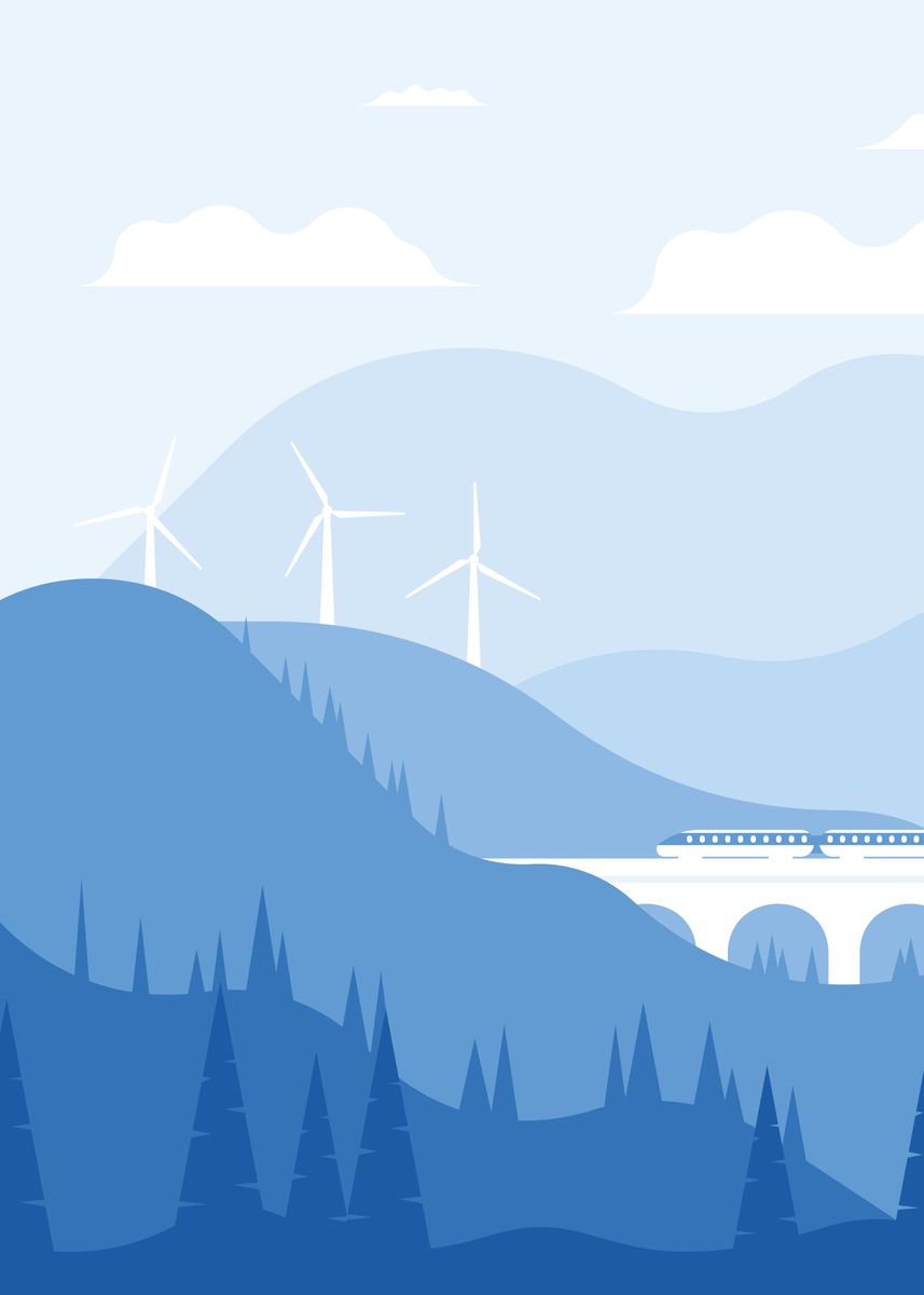 'minimalist blue landscape' Poster, picture, metal print, paint by crbn ...