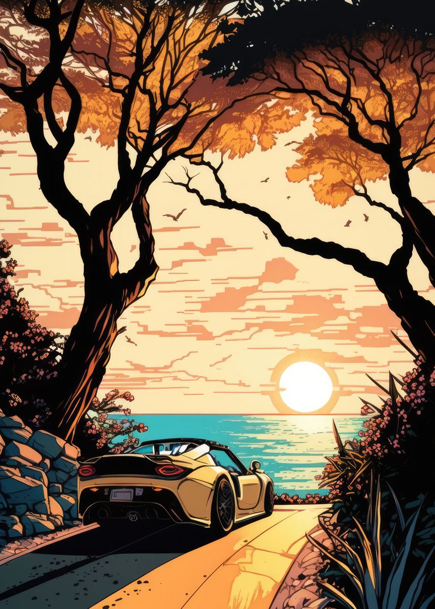 'Sunset Cars Gaming' Poster, picture, metal print, paint by Barry Allen ...